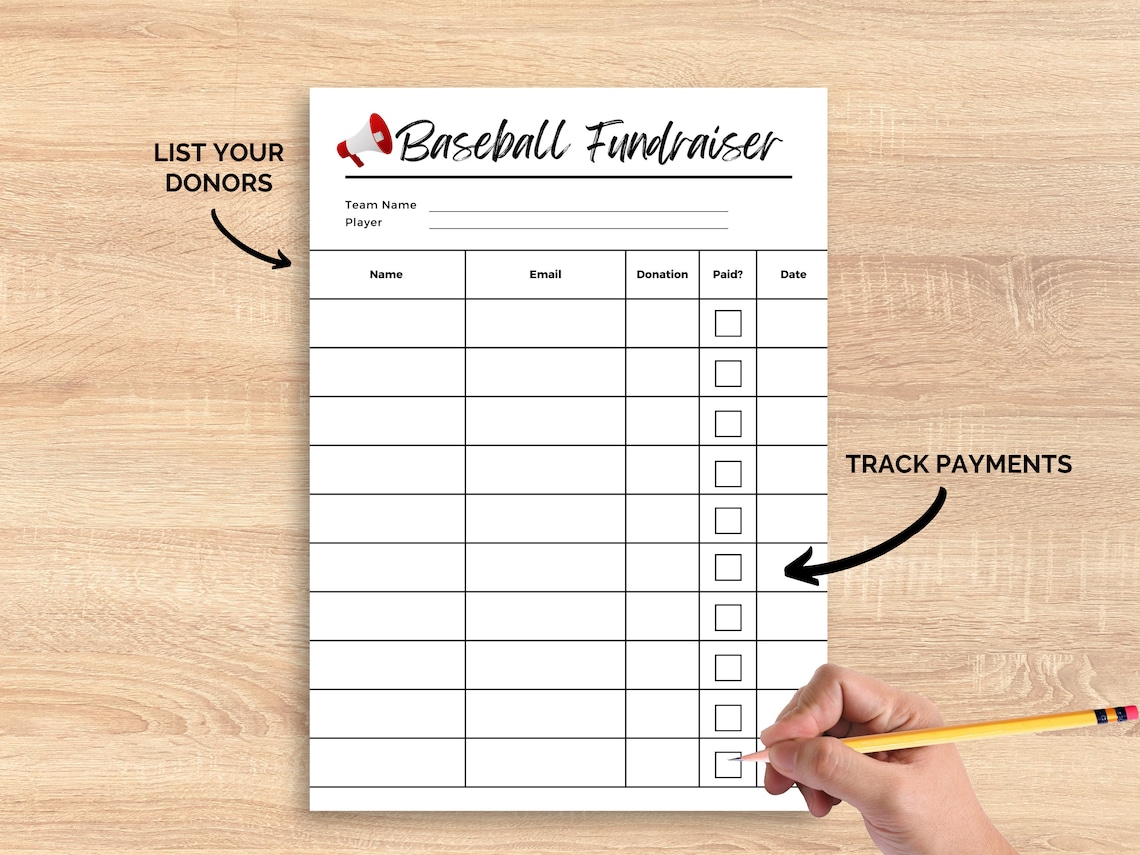Printable Baseball Fundraiser Tracker Bundle + Donation Calendar for ...