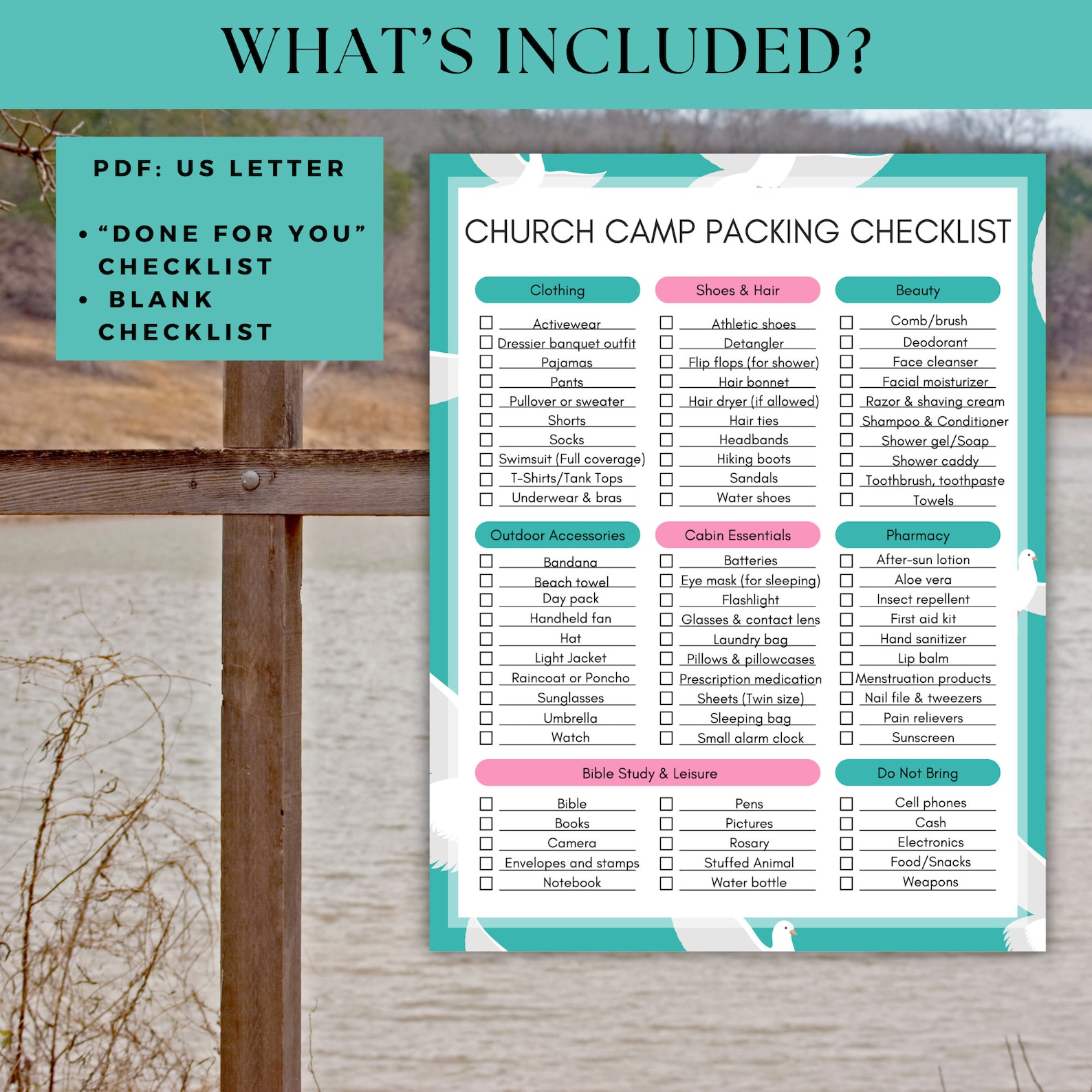 Printable Church Camp Packing Checklist - Dove Design - Etsy