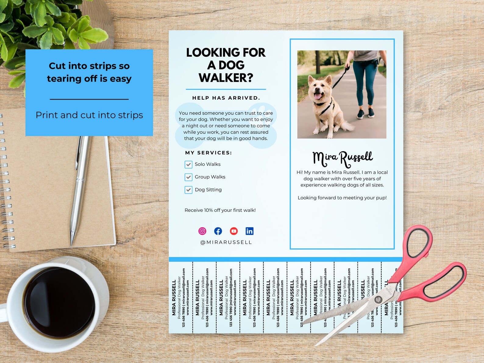 Editable Dog Walking Tear off Flyer, Dog Walker Flyer, Pet Business ...