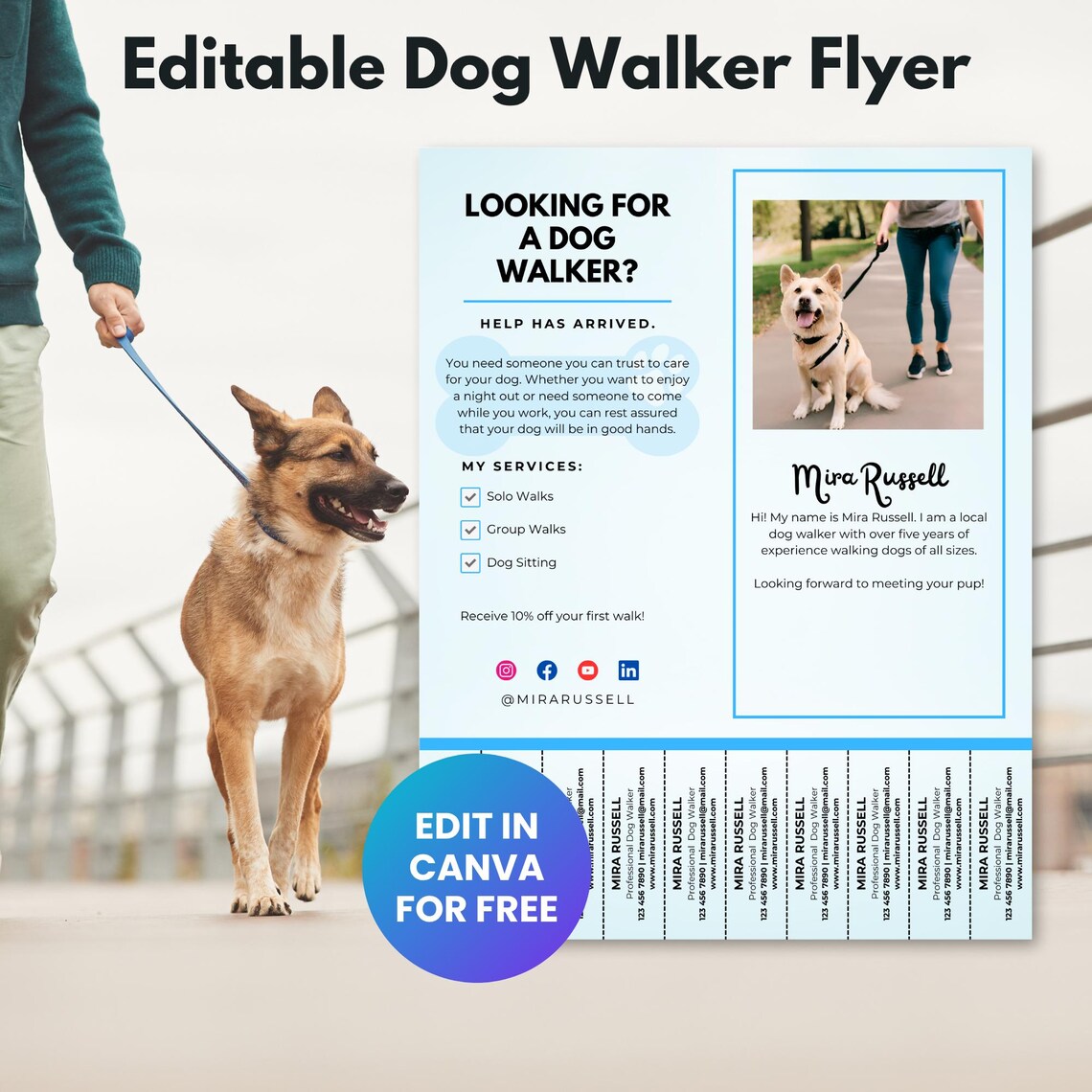 Editable Dog Walking Tear off Flyer, Dog Walker Flyer, Pet Business ...