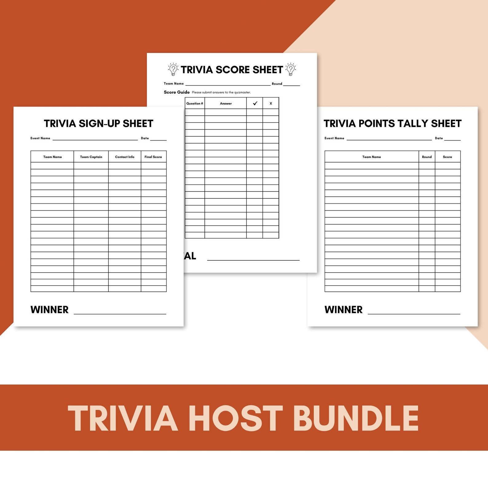 Printable Trivia Host Bundle With Trivia Score Sheet, Trivia Score Card ...