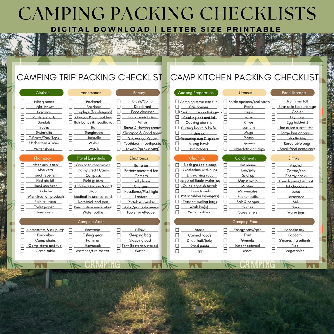 Printable Camping Essentials Checklist, Camping Packing Checklist ...