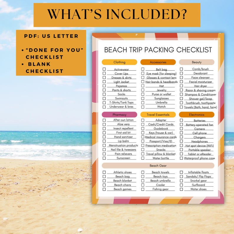Editable Travel Packing Checklist- Retro Family Beach Vacation ...