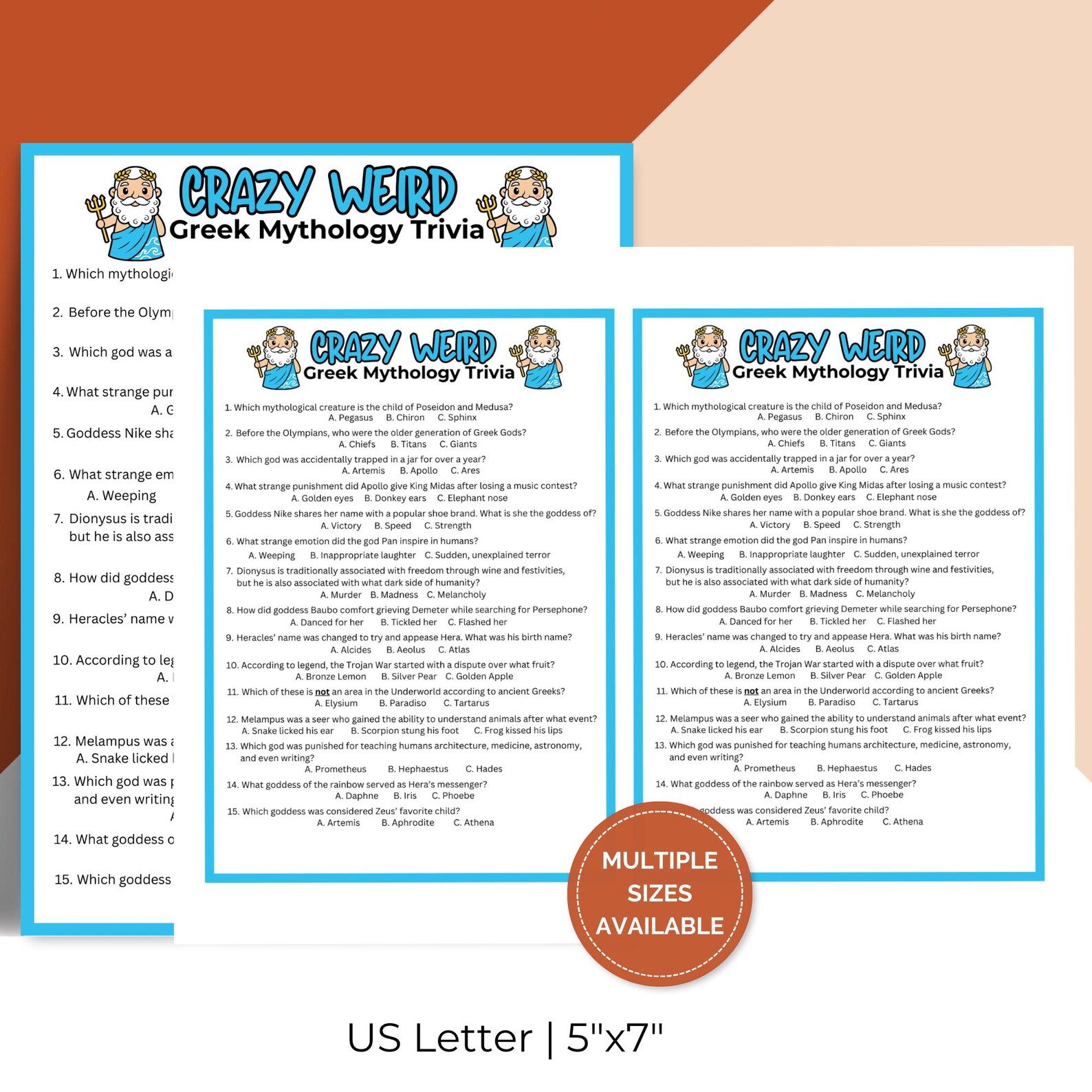 Printable Crazy Weird Greek Mythology Trivia Game, Greek Gods Pub ...