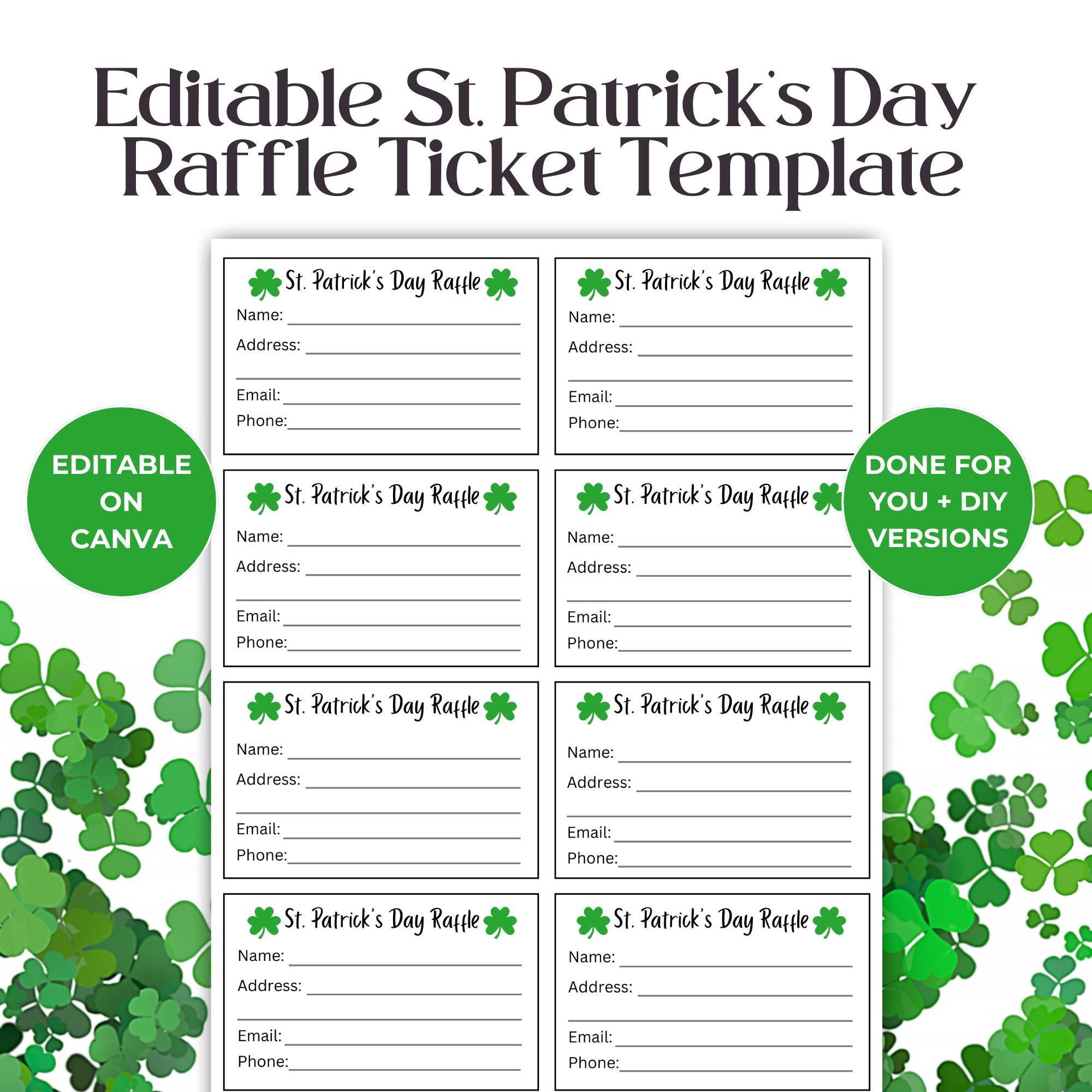 Editable St. Patricks Day Raffle Ticket Template, Fundraising Event ...