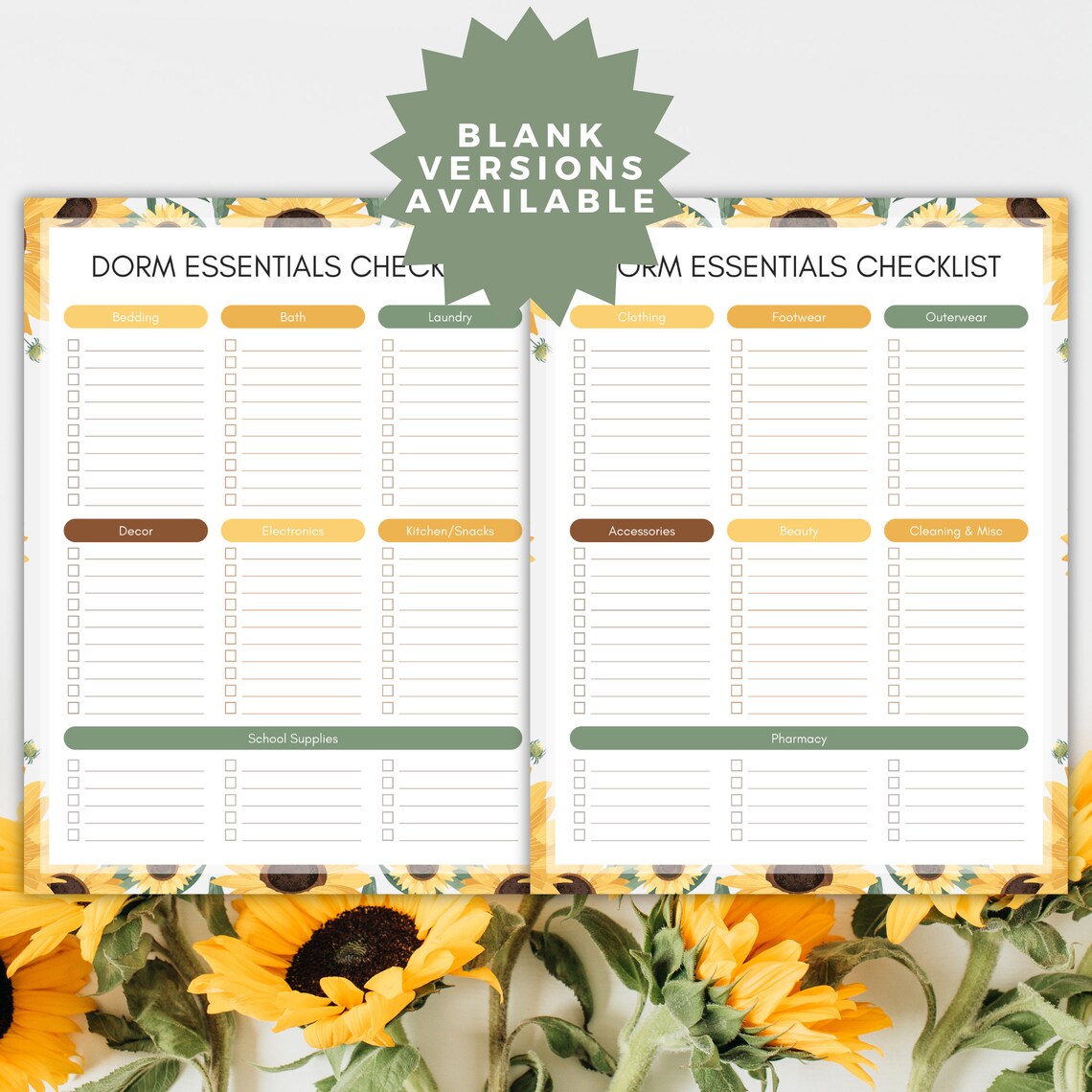 Printable Dorm Room Essentials Checklist - A Sunflower Floral Aesthetic ...