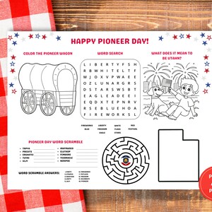 Printable LDS Pioneer Day Coloring Placemat - Fun Games & Activities ...