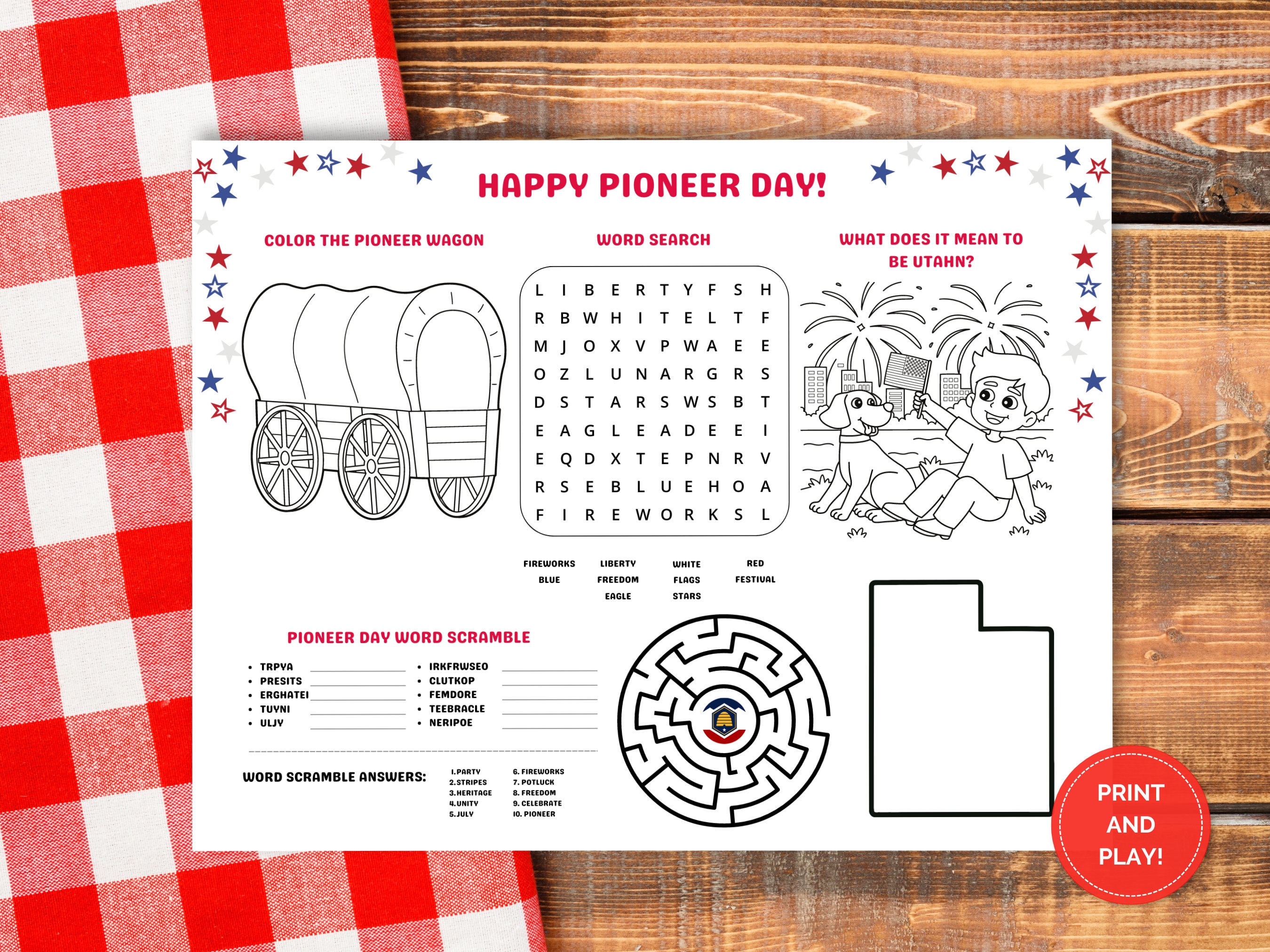 Printable LDS Pioneer Day Coloring Placemat - Fun Games & Activities ...