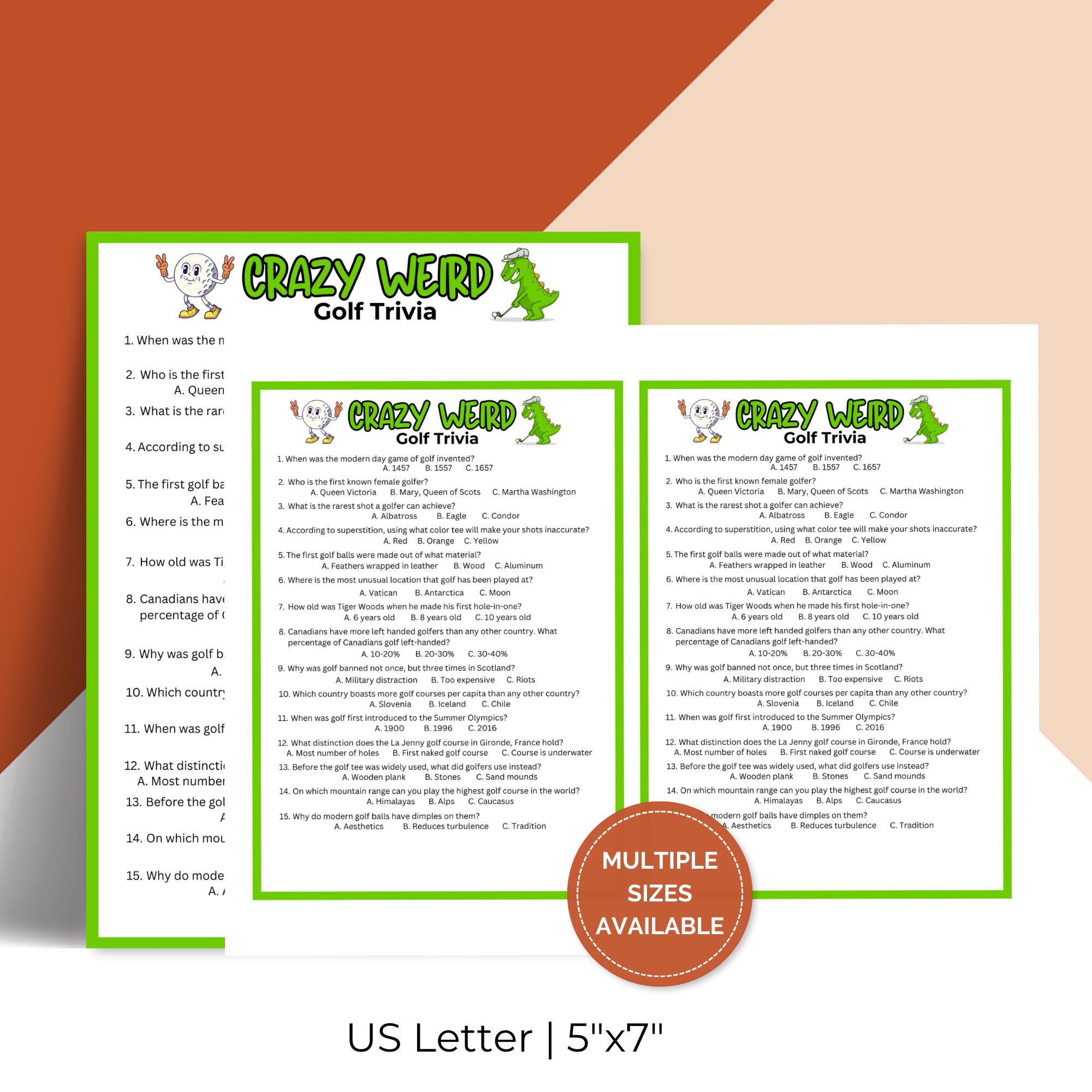 Printable Crazy Weird Golf Trivia Game, Pub Sports Trivia Night, Team ...