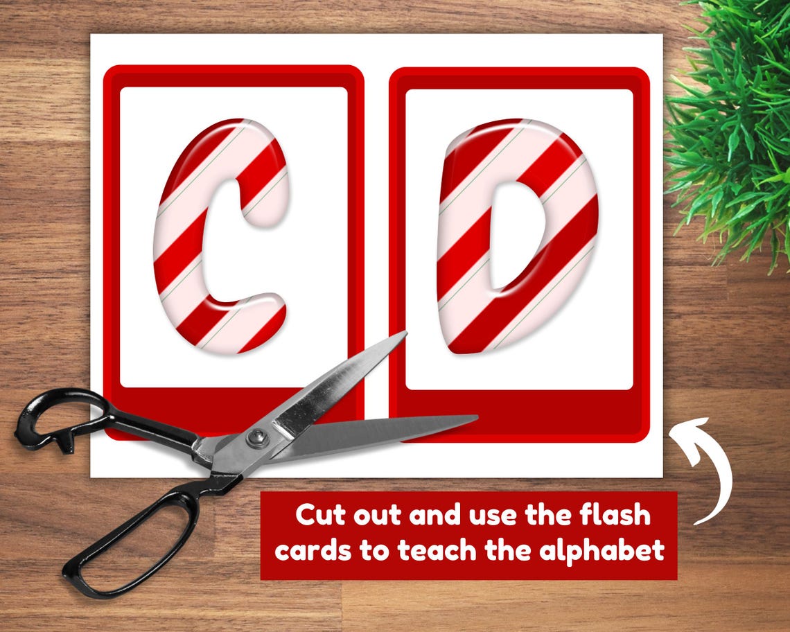 Printable Christmas Alphabet Flash Cards for Kids With Bonus Number ...