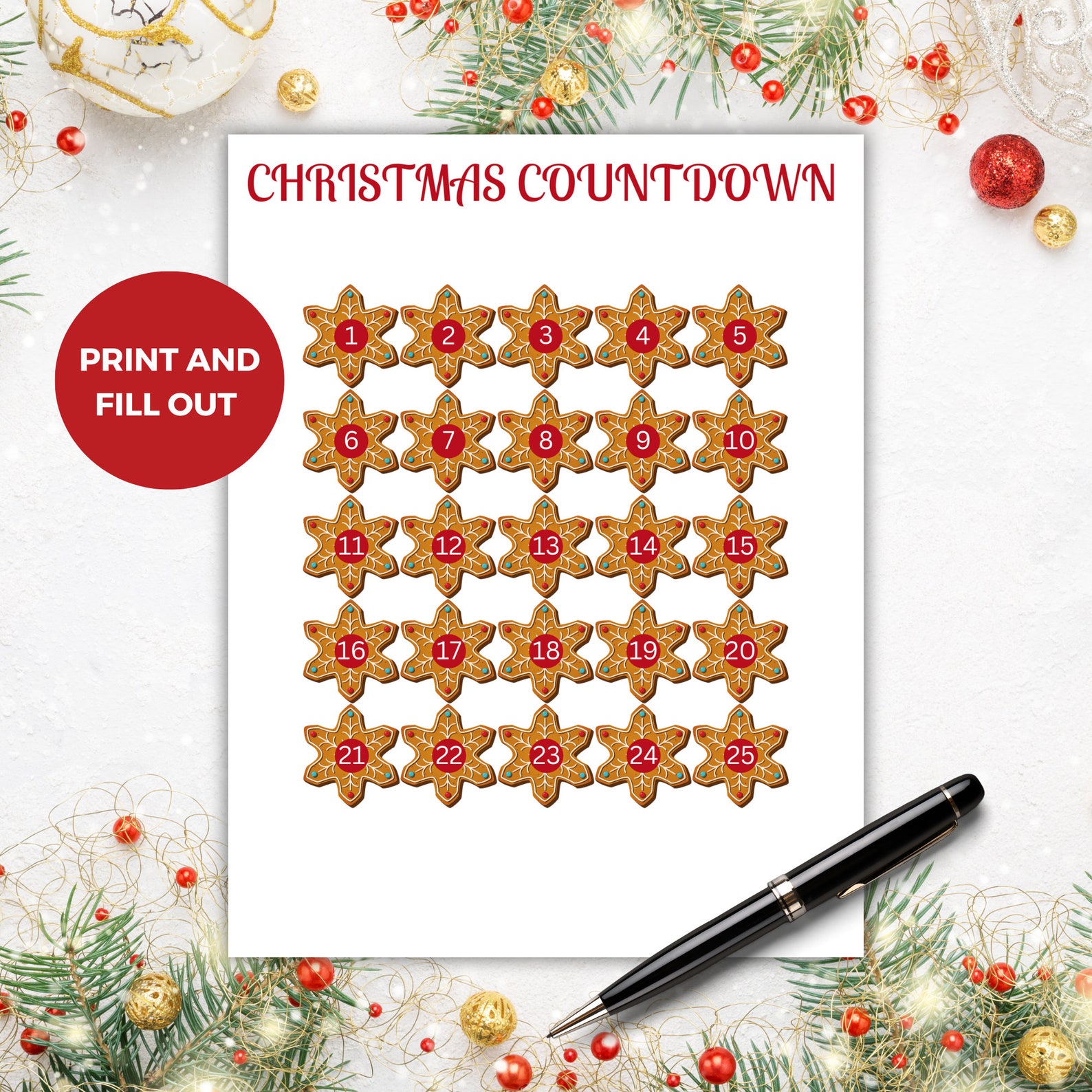 Printable Christmas Countdown Calendar: Christmas Cookie Version to ...