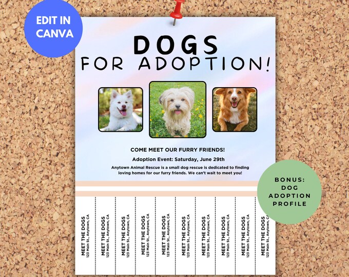 Editable Dog Adoption Event Tear off Flyer, Nonprofit Animal Shelter ...