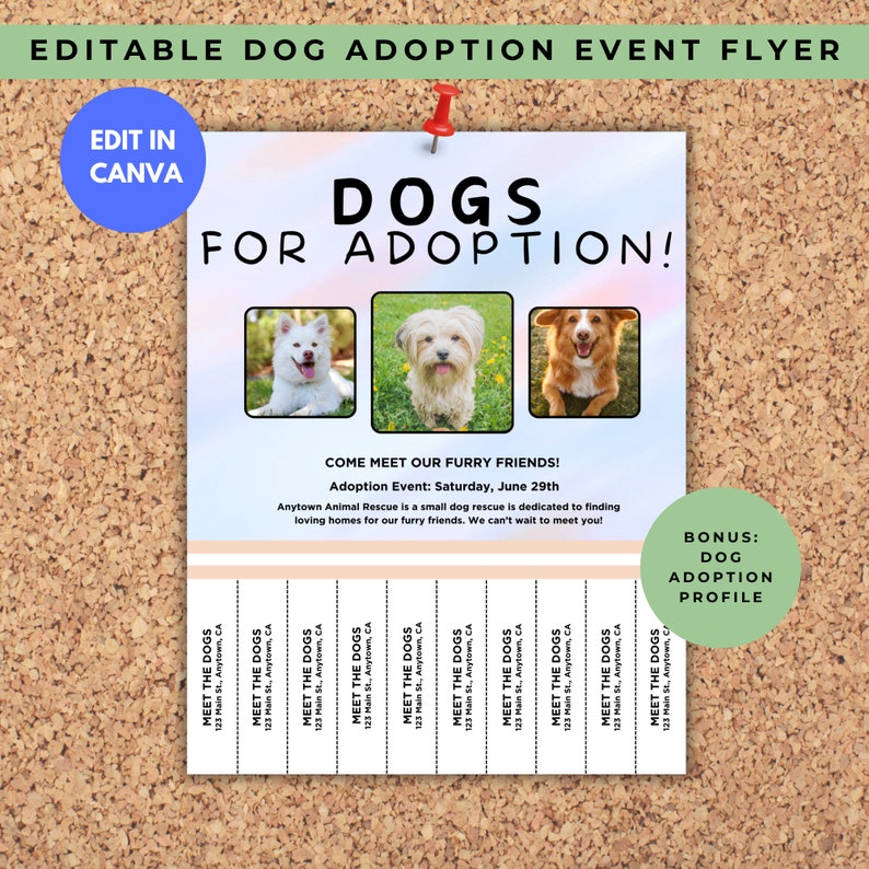 Editable Dog Adoption Event Tear off Flyer, Nonprofit Animal Shelter ...