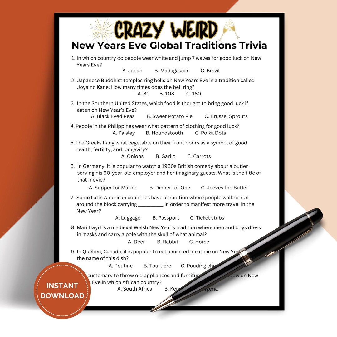 Printable New Years Eve Trivia Game, Crazy Weird Trivia Perfect for ...