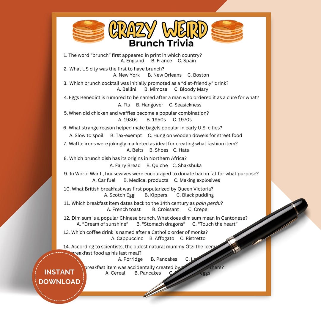 Printable Crazy Weird Brunch Trivia Game Questions and Answers ...