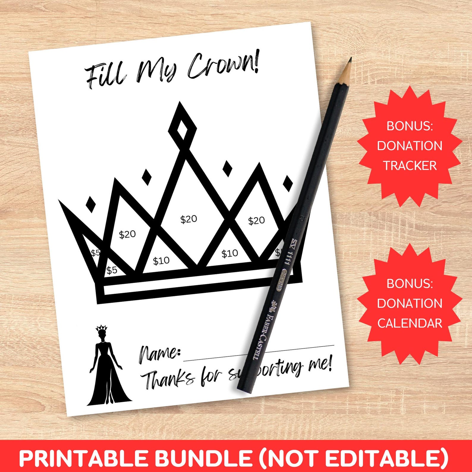 Printable Fill My Pageant Crown Fundraiser Bundle, Fundraiser Calendar ...