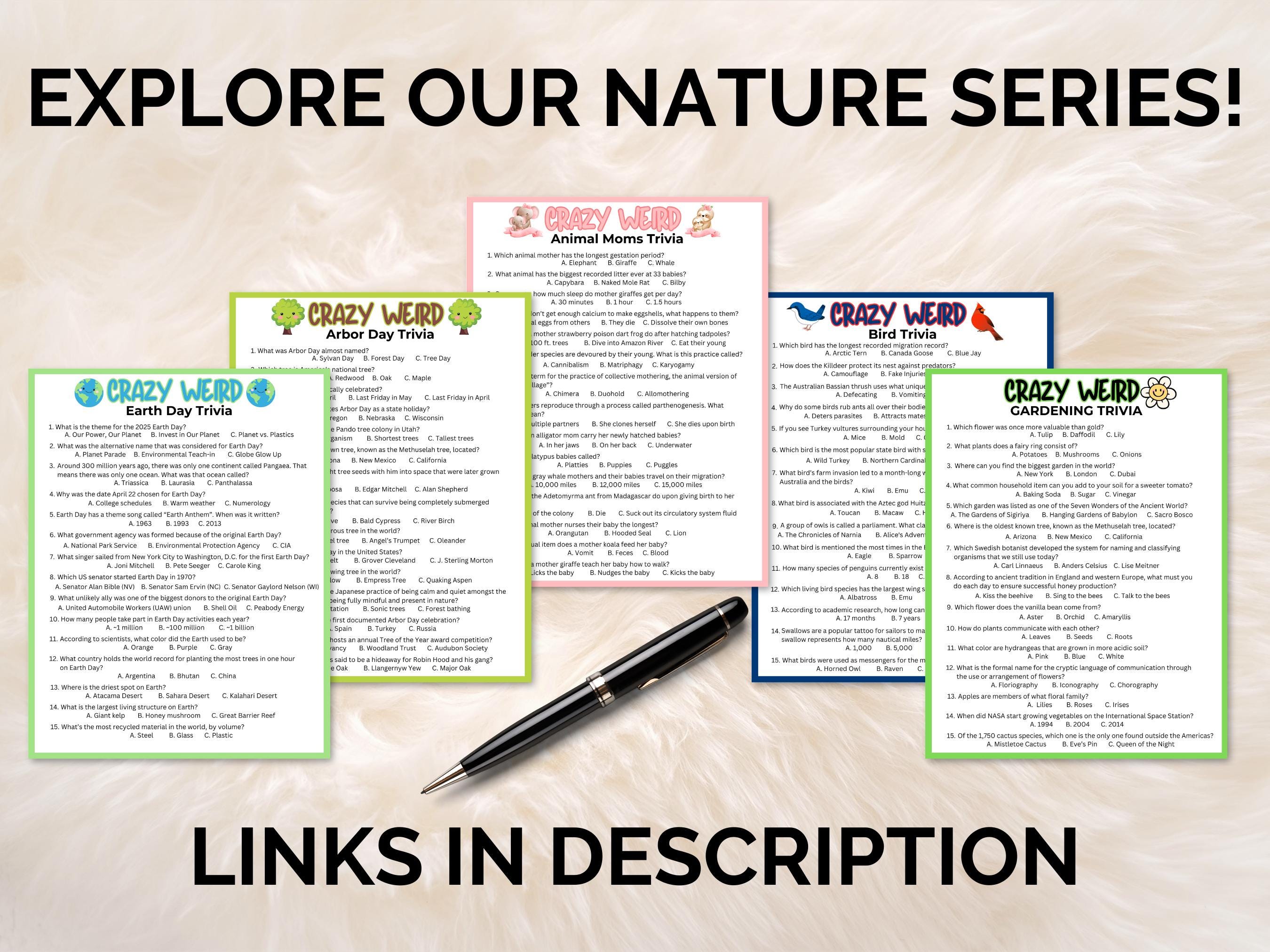 Printable Crazy Weird Gardening Trivia Game, Pub Trivia, Nature and ...