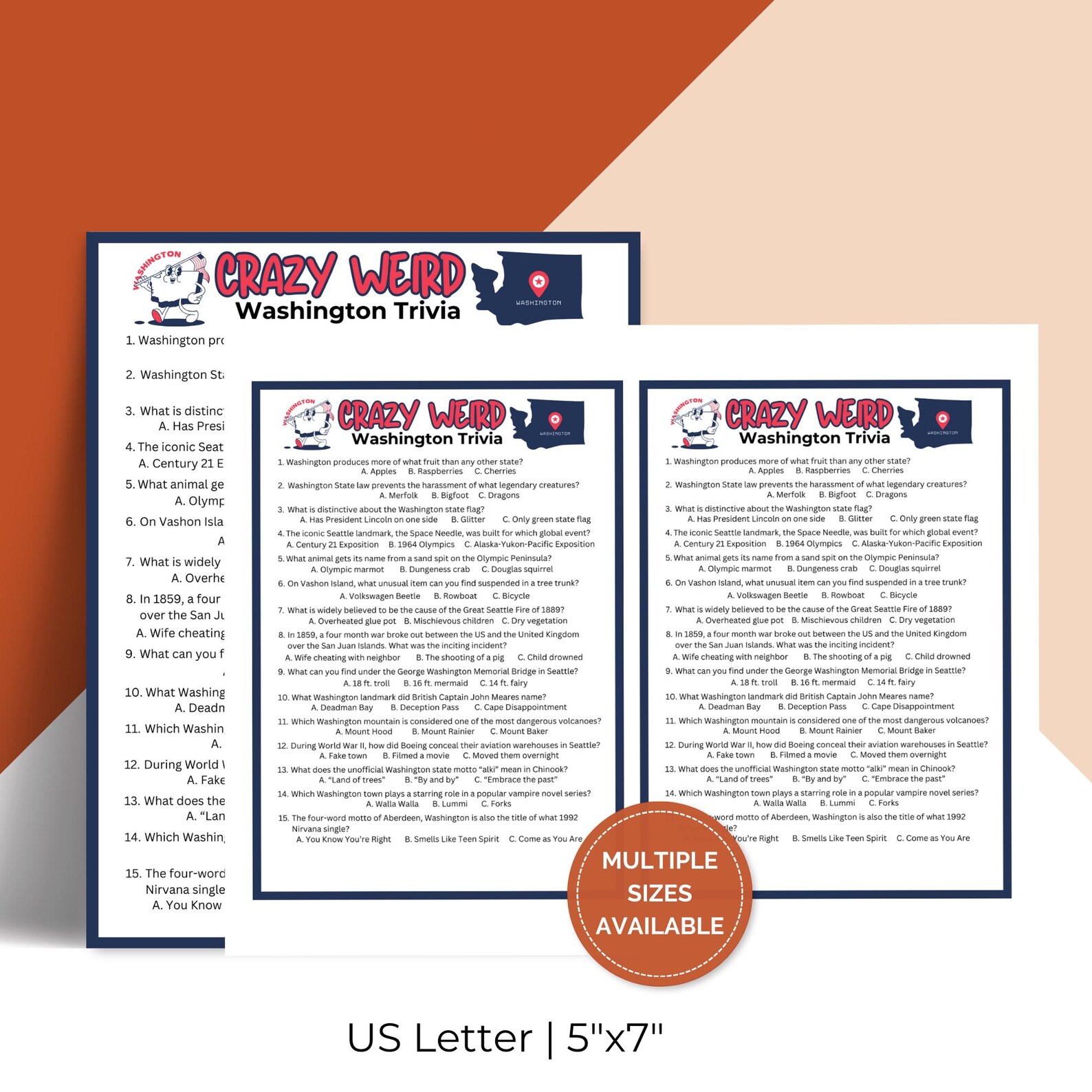Printable Crazy Weird Washington Trivia Game, US States Pub Trivia ...