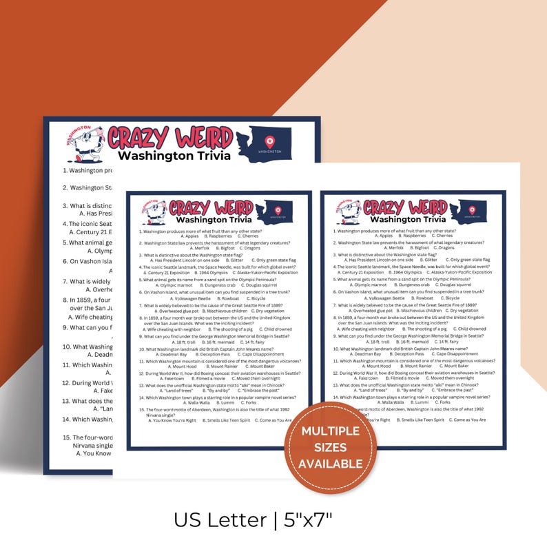 Printable Crazy Weird Washington Trivia Game, US States Pub Trivia ...