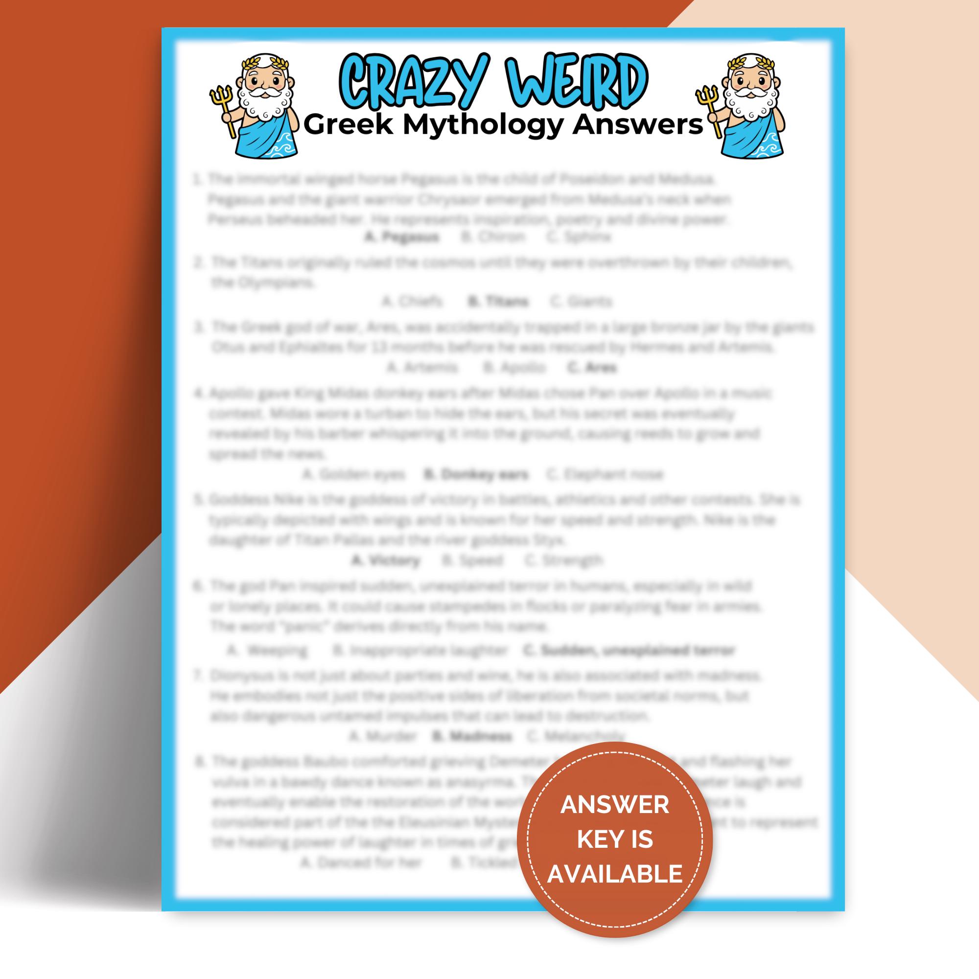 Printable Crazy Weird Greek Mythology Trivia Game, Greek Gods Pub ...