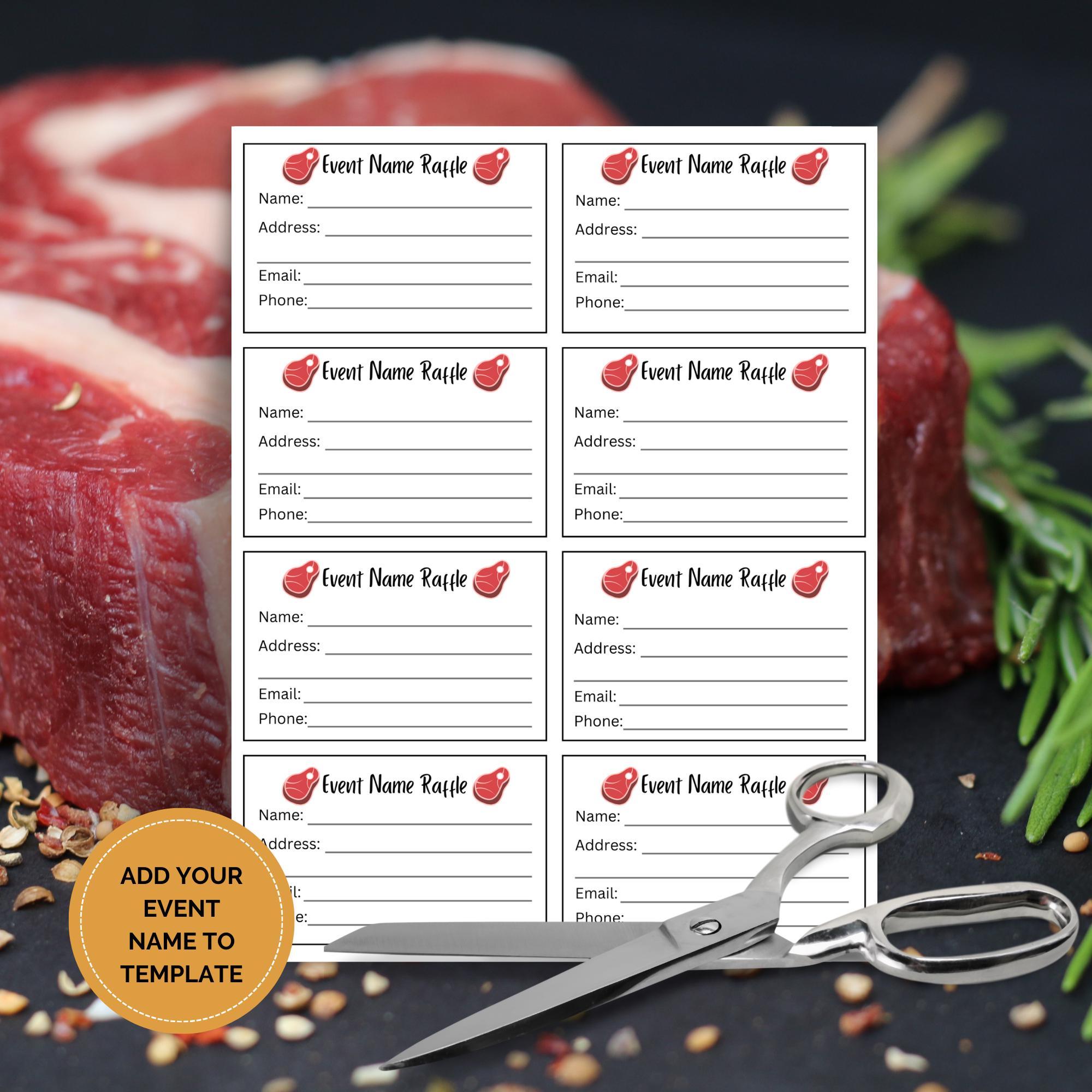 Editable Meat Raffle Fundraiser Ticket Template, Fundraising Event, Non ...