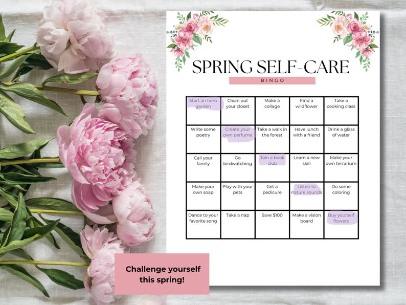 Spring Self Care Bingo Card - Printable Therapy Game for Wellness ...