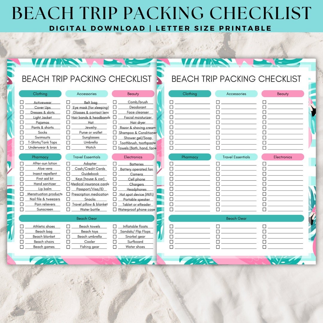 Printable Travel Essentials Packing Checklist- Vibrant Miami Beach ...