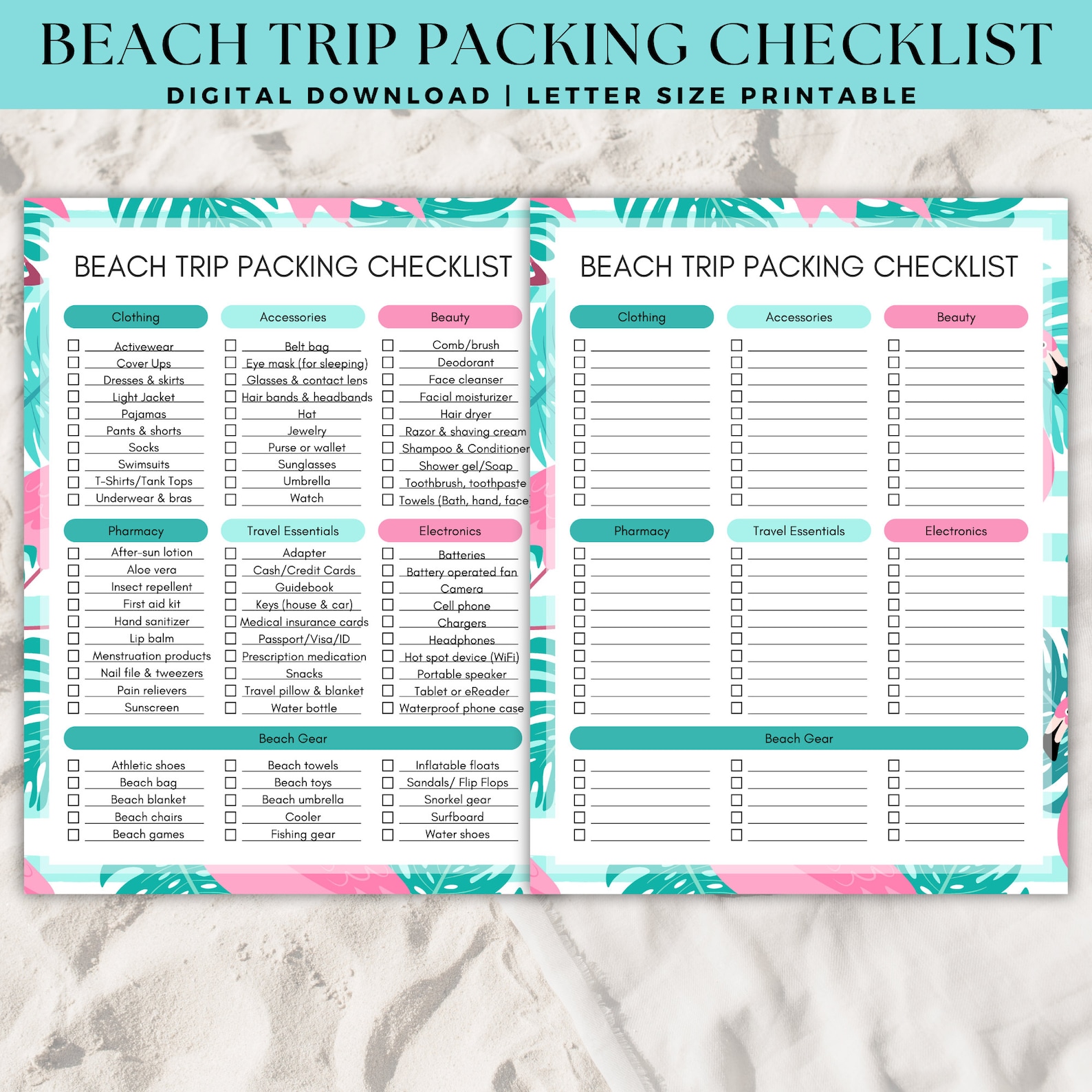 Printable Travel Essentials Packing Checklist- Vibrant Miami Beach ...