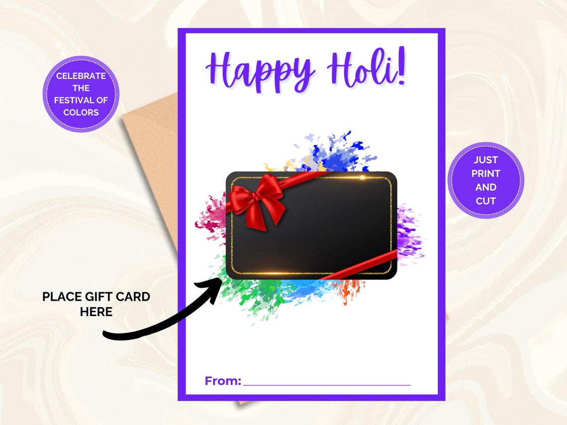 Printable Holi Gift Card Holder Perfect for Hindu Celebrations, Indian ...