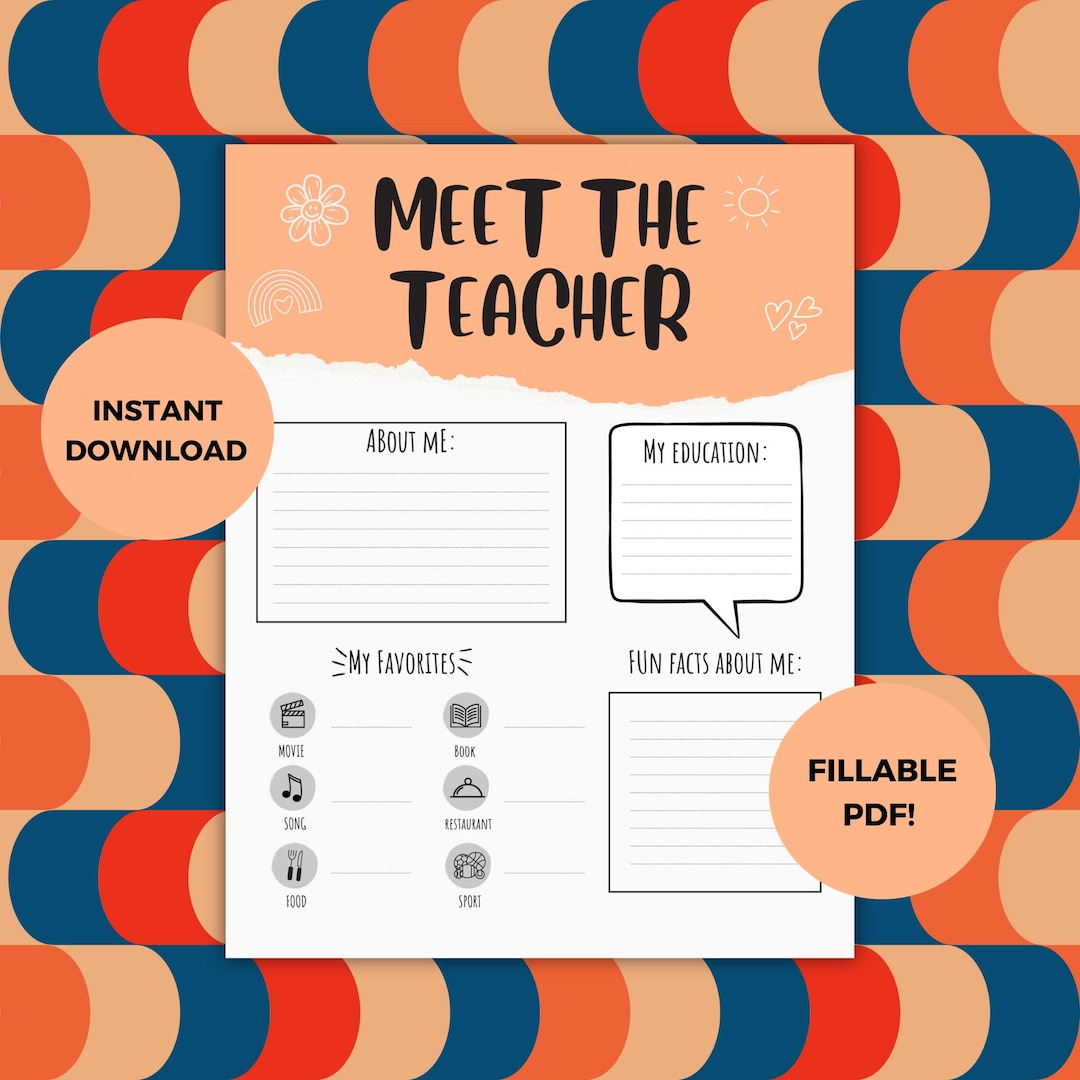 Groovy Meet the Teacher Template Fillable PDF, Get to Know Teacher, All ...