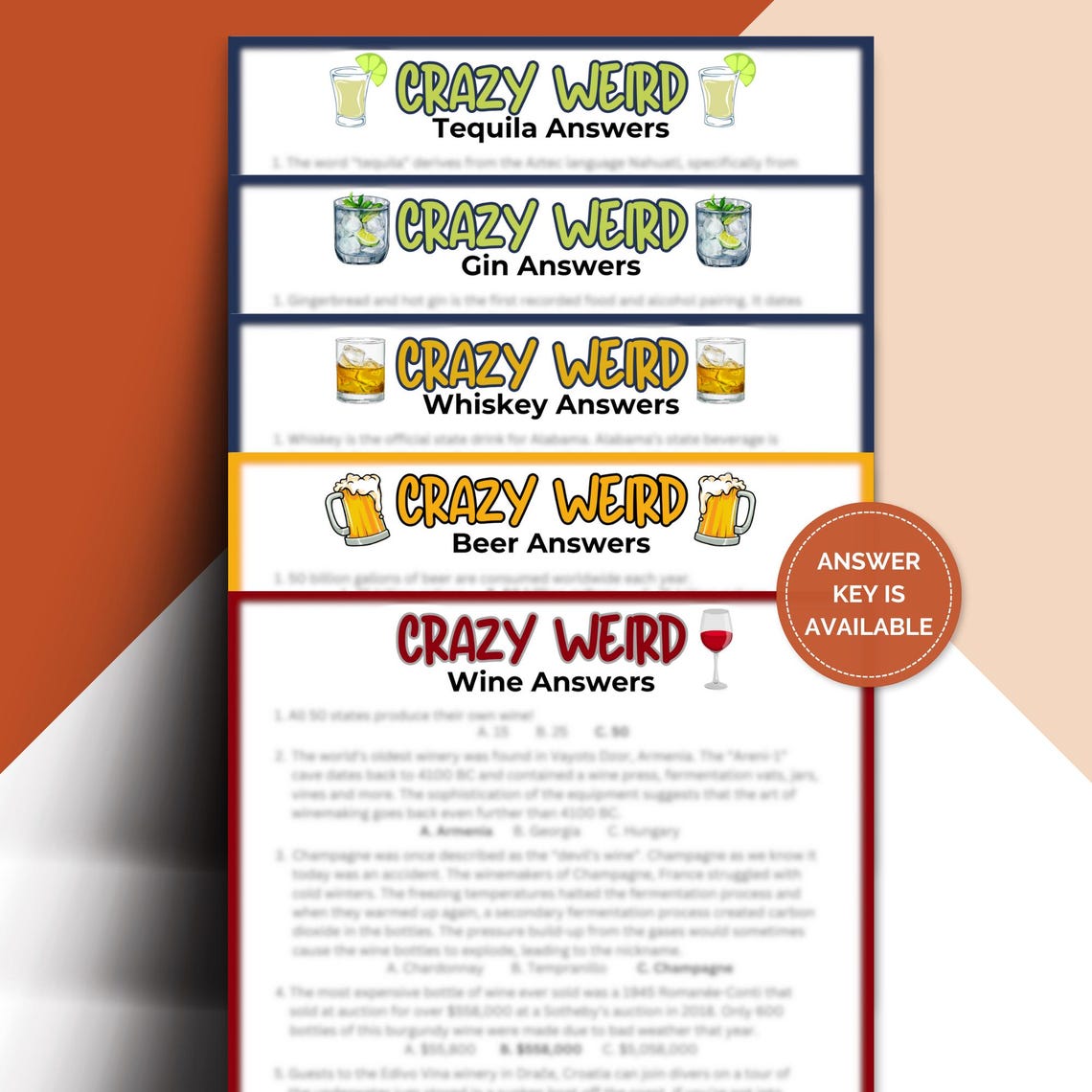 Printable Crazy Weird Alcoholic Drink Trivia Game Bundle, Pub Trivia ...