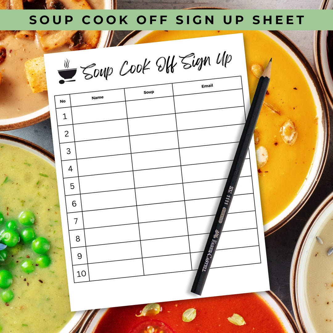 Printable Soup Cook off Sign up Sheet Bundle - Perfect for Office or ...