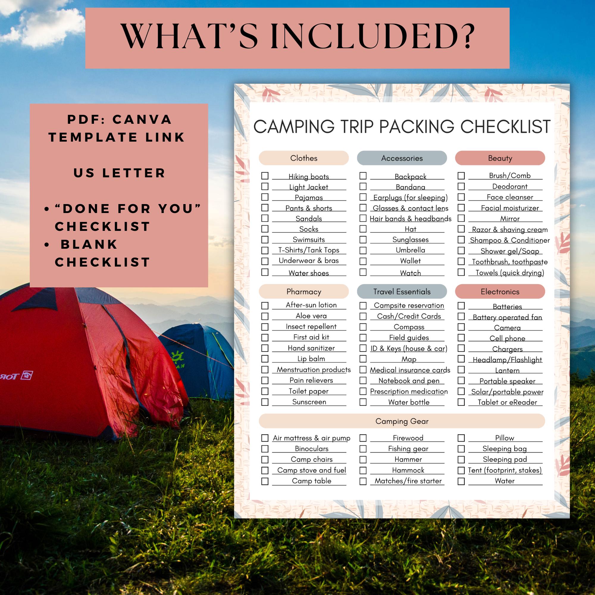 Editable Camping Essentials Checklist Minimalist, Camping Packing ...