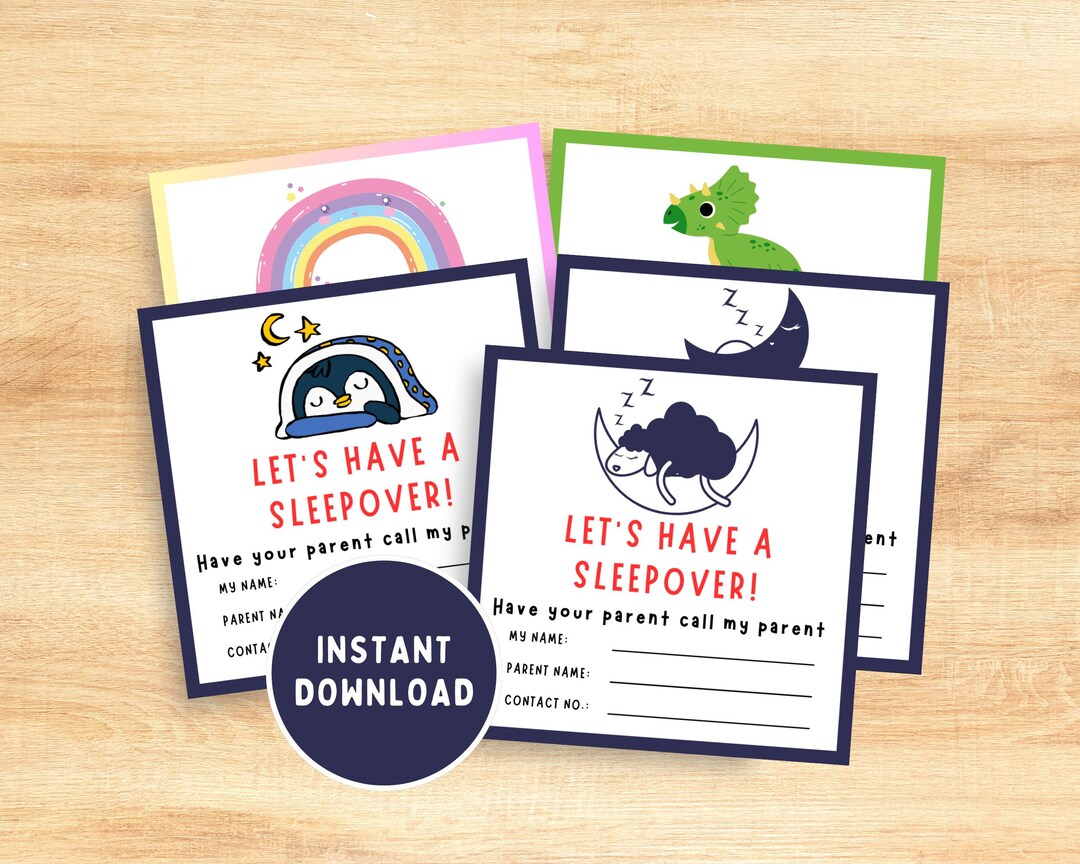 Printable Sleepover Invitation Calling Cards, Slumber Party, Pajama ...