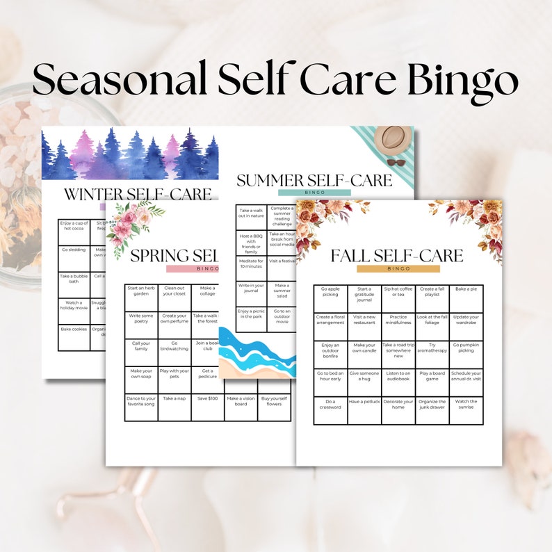 Printable Seasonal Self Care Bingo Cards, Therapy Tools, Self Care ...