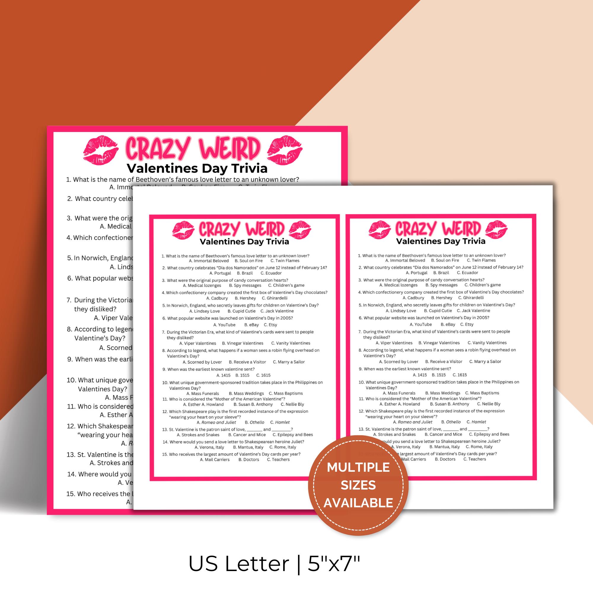 Printable Crazy Weird Valentines Day Trivia Game, Pub Trivia ...