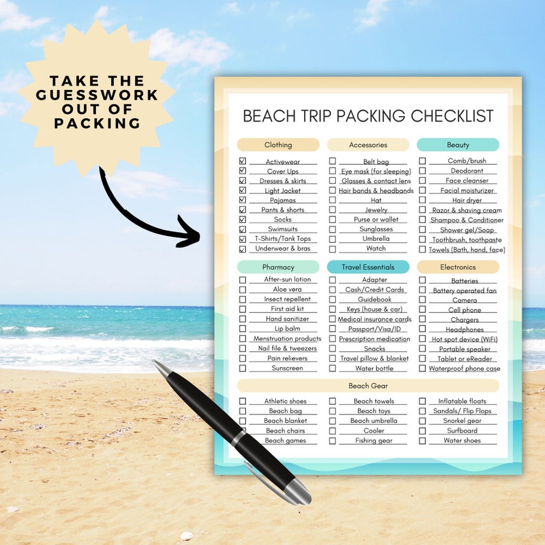 Printable Travel Essentials Packing Checklist- Vibrant Ocean Inspired ...