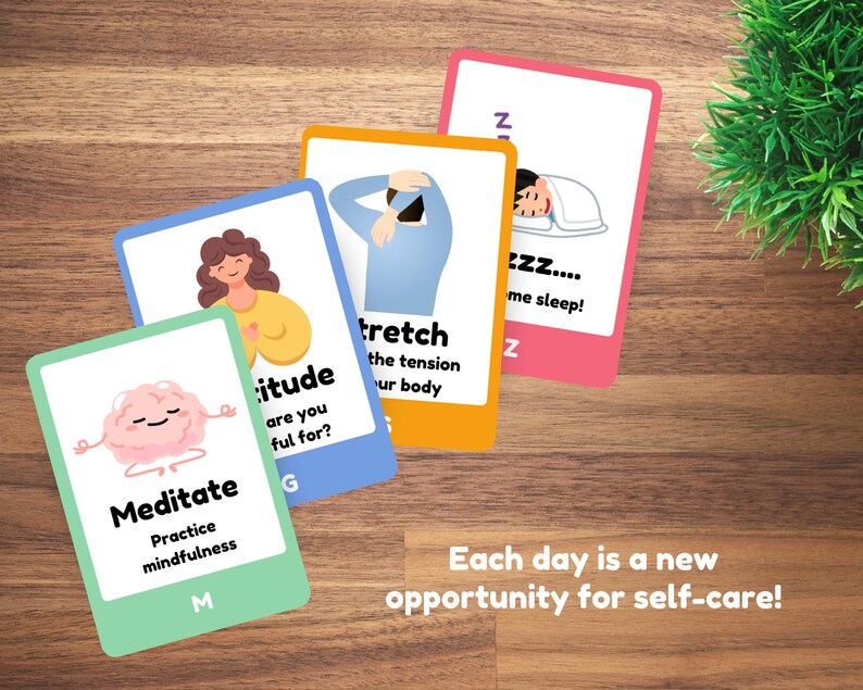 Printable A-Z Self Care Flashcards for Kids or Adults, Wellness ...