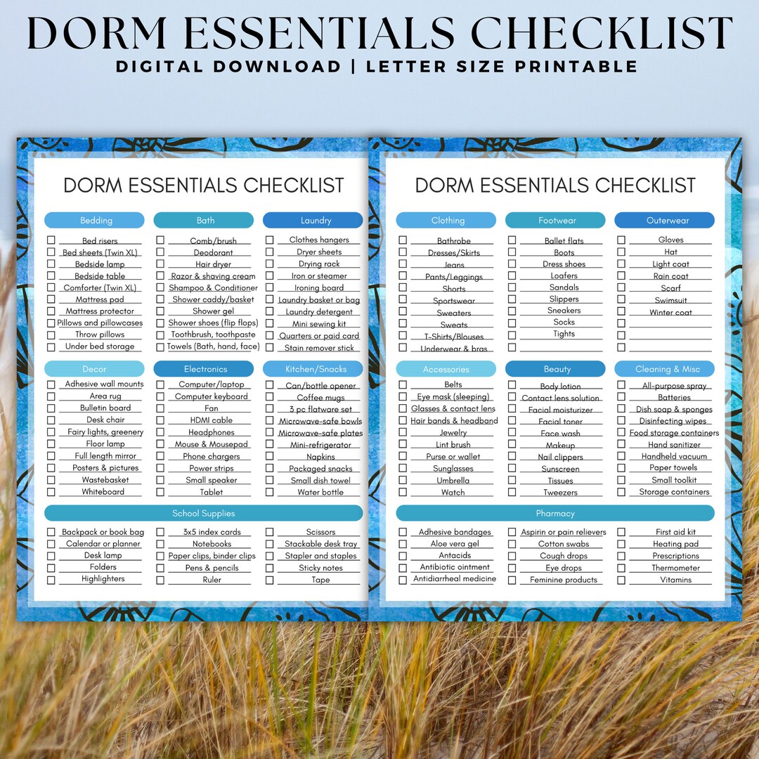 Printable College Dorm Essentials Checklist - an Ocean Inspired Coastal ...