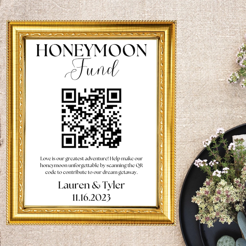 Editable Honeymoon Fund QR Code Sign Template, Minimalist Wedding Event ...