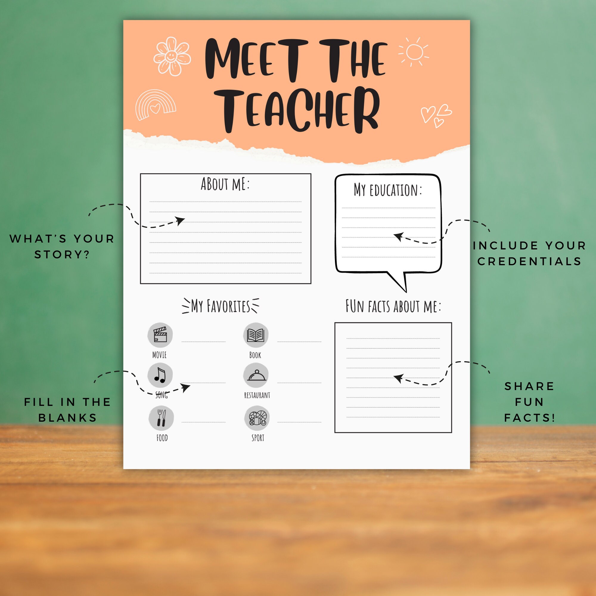 Groovy Meet the Teacher Template Fillable PDF, Get to Know Teacher, All ...