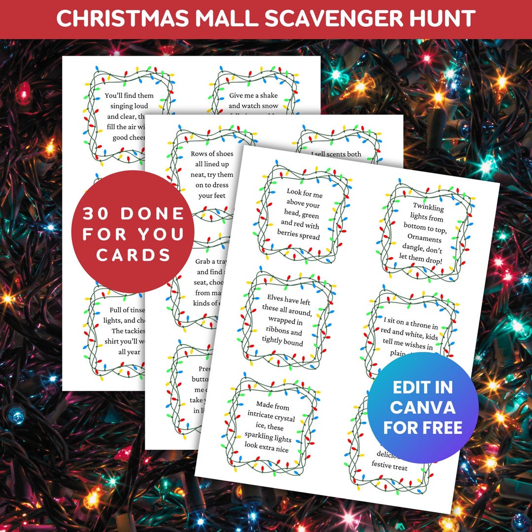Editable Christmas Mall Scavenger Hunt Game for Tweens, Teens and ...
