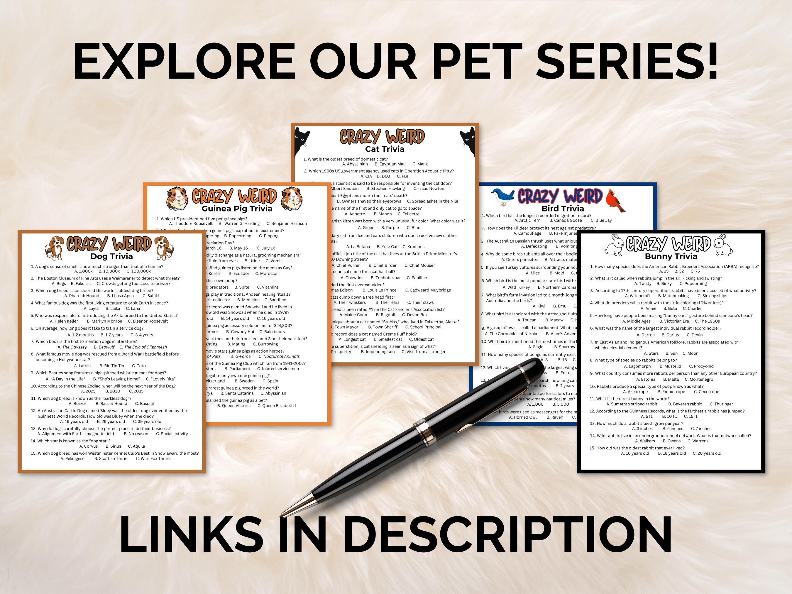 Printable Crazy Weird Cats Trivia Game, Pub Trivia, Icebreaker Games ...