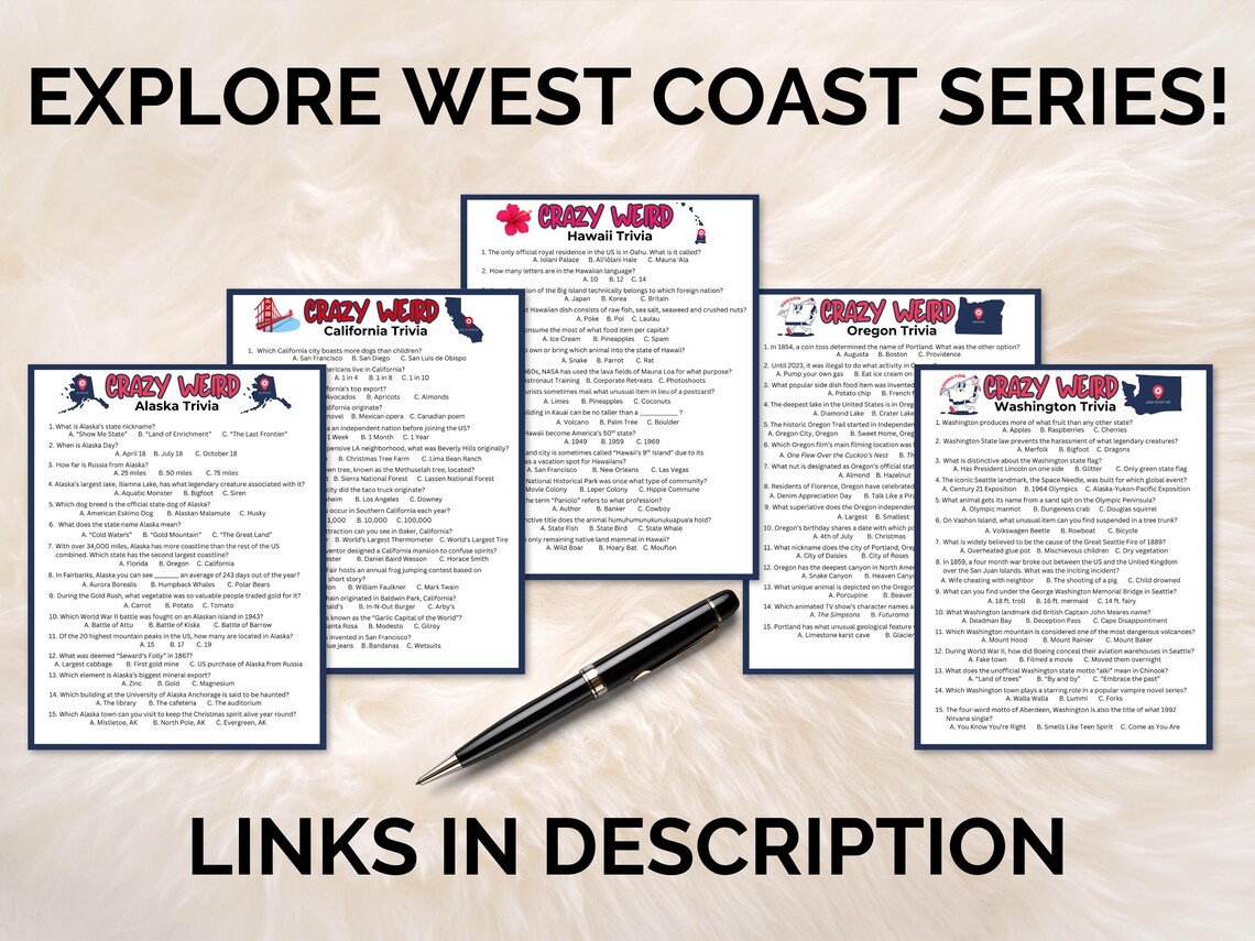 Printable Crazy Weird Alaska Trivia Game, US States Pub Trivia ...