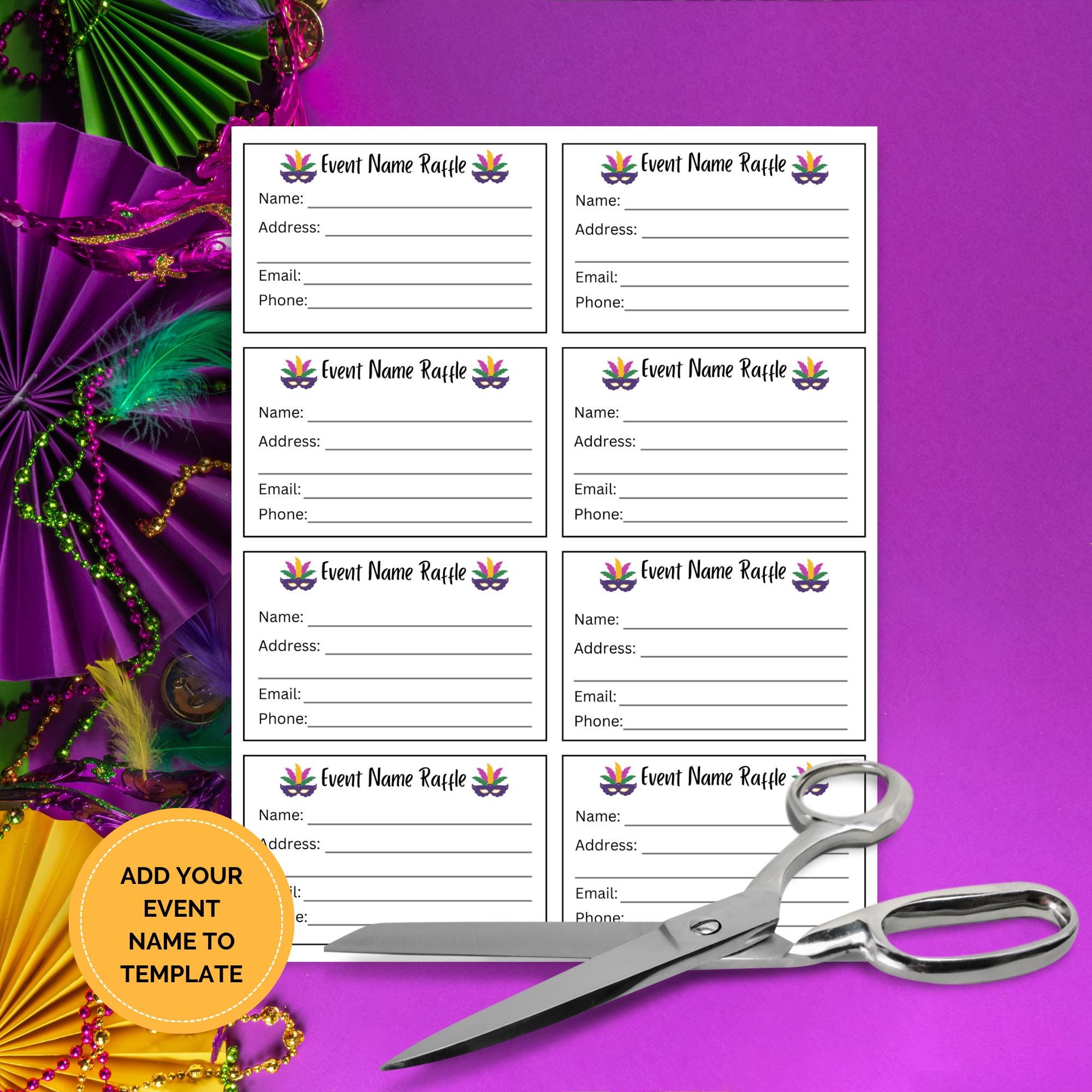 Editable Mardi Gras Raffle Tickets Template, Fundraising Event, School ...