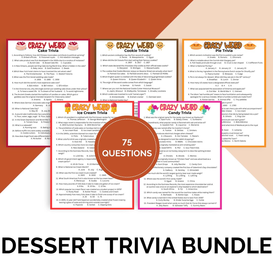Printable Crazy Weird Dessert Trivia Game Bundle, Pub Trivia Night ...