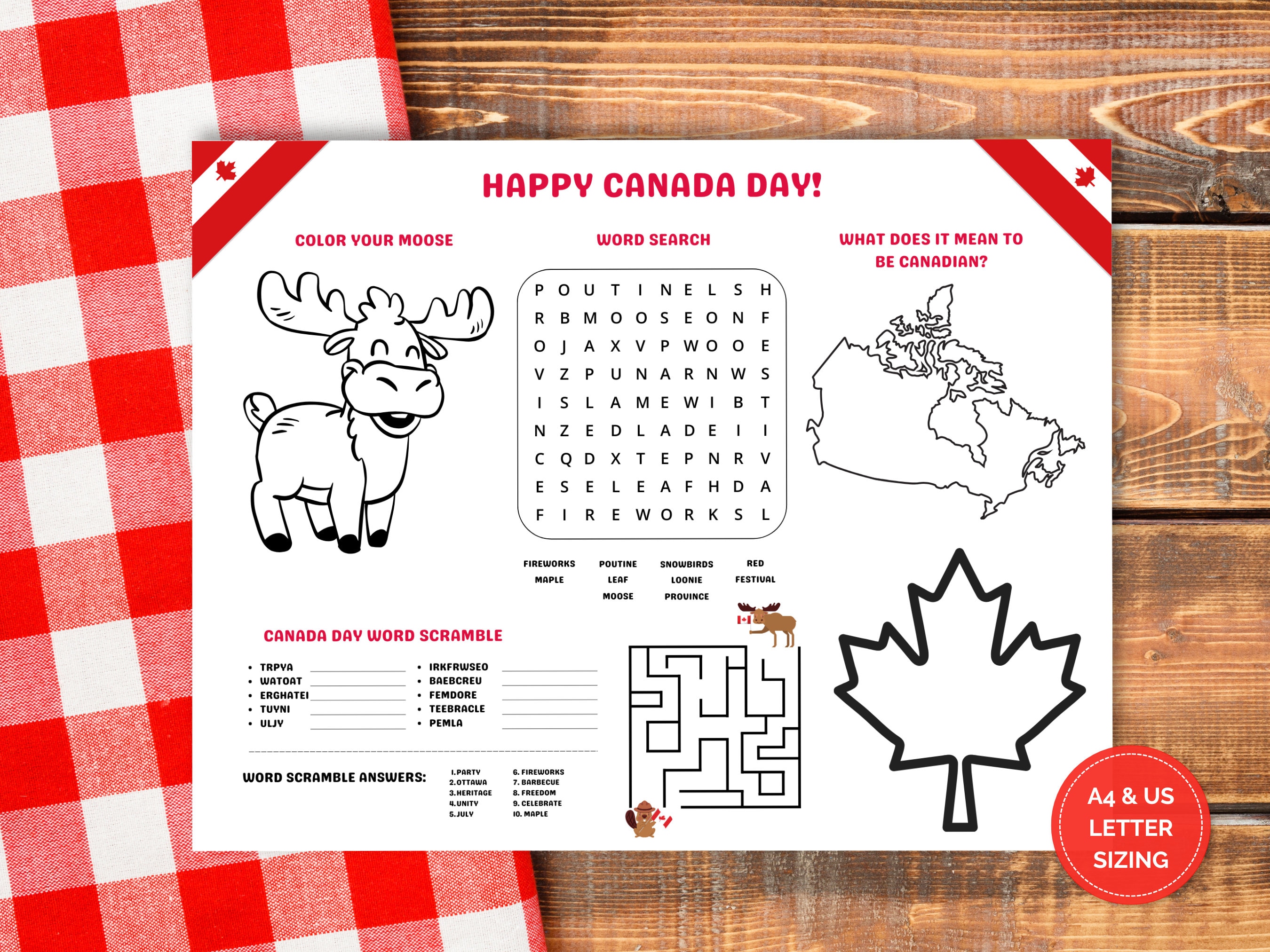 Printable Canada Day Activity Placemat, Canada Day Games, Kids Summer ...
