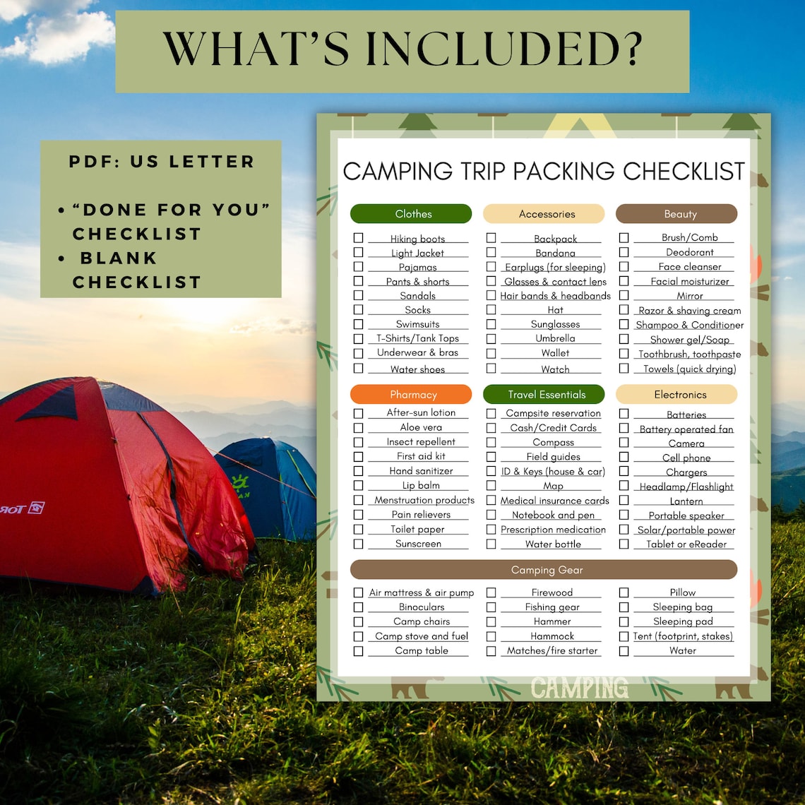 Printable Camping Essentials Checklist, Camping Packing Checklist ...