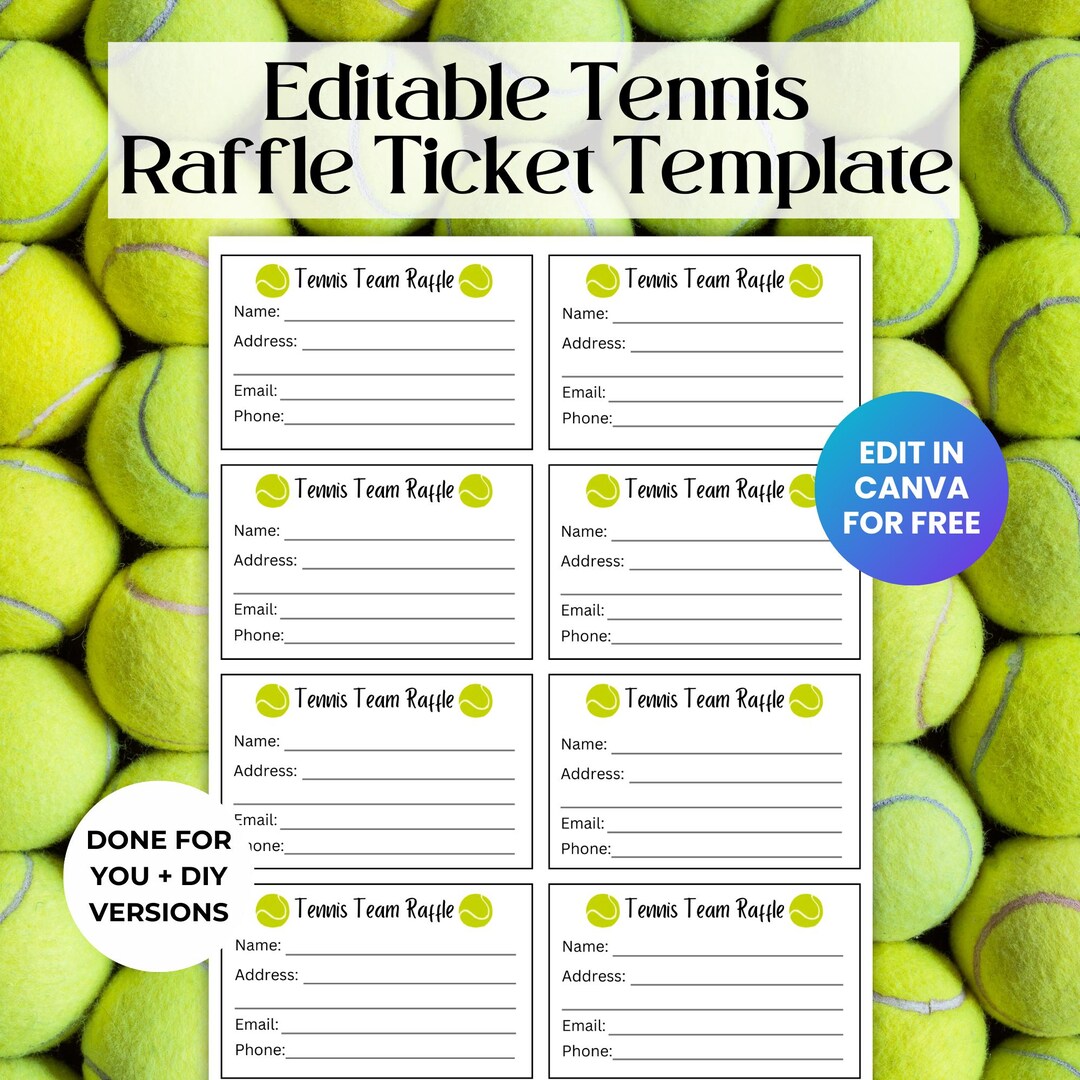 Editable Tennis Raffle Ticket Template, Fundraising Event, School PTO ...