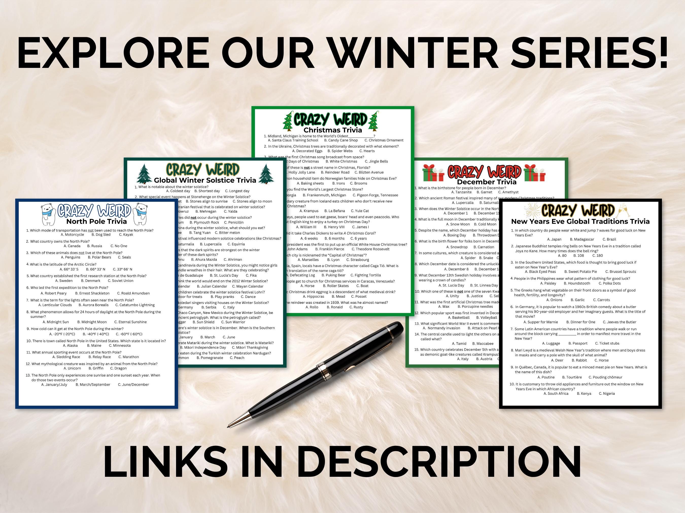 Printable Crazy Weird Winter Solstice Trivia Game, Pub Trivia ...